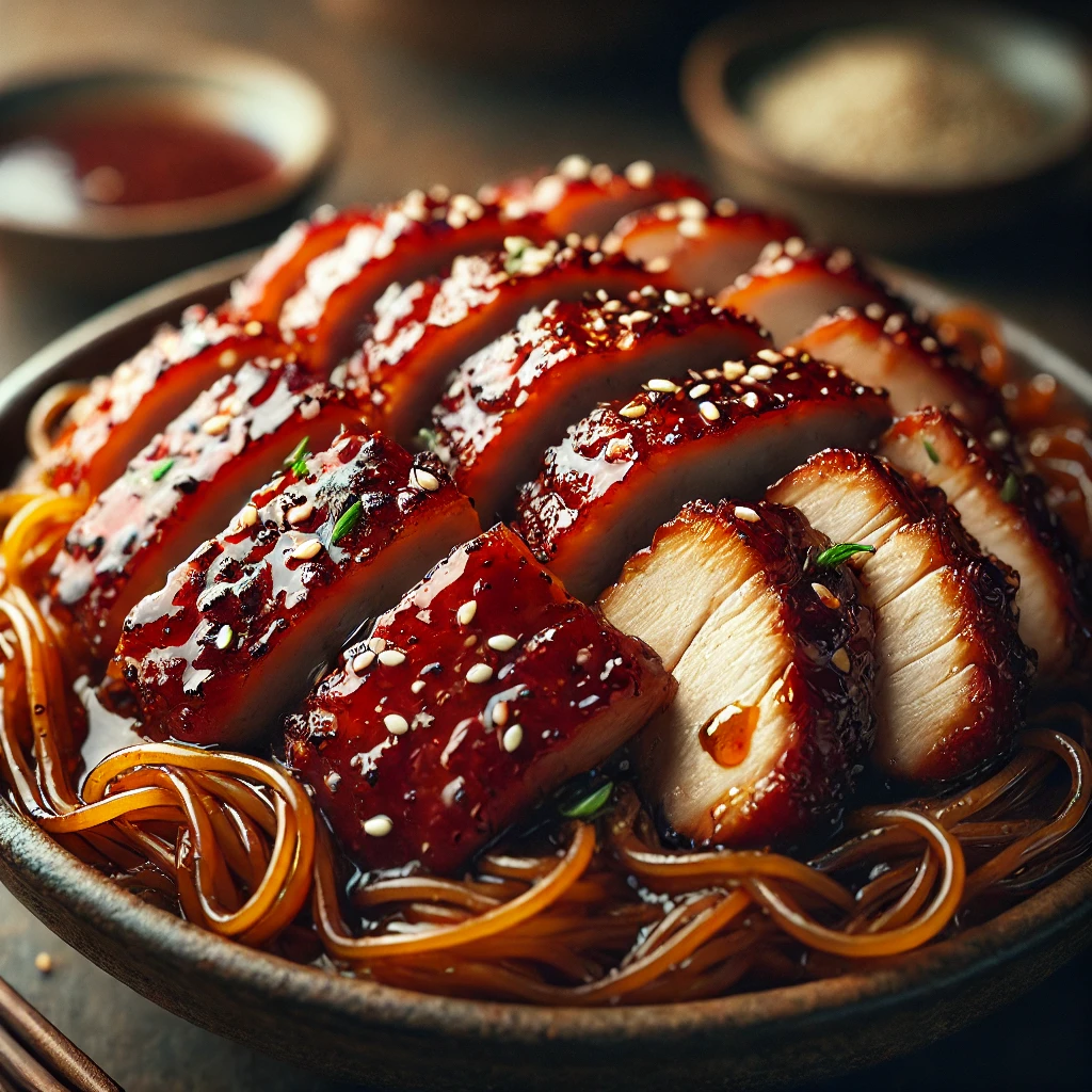Char Siu Chicken with Noodles - fuegorecipes.com